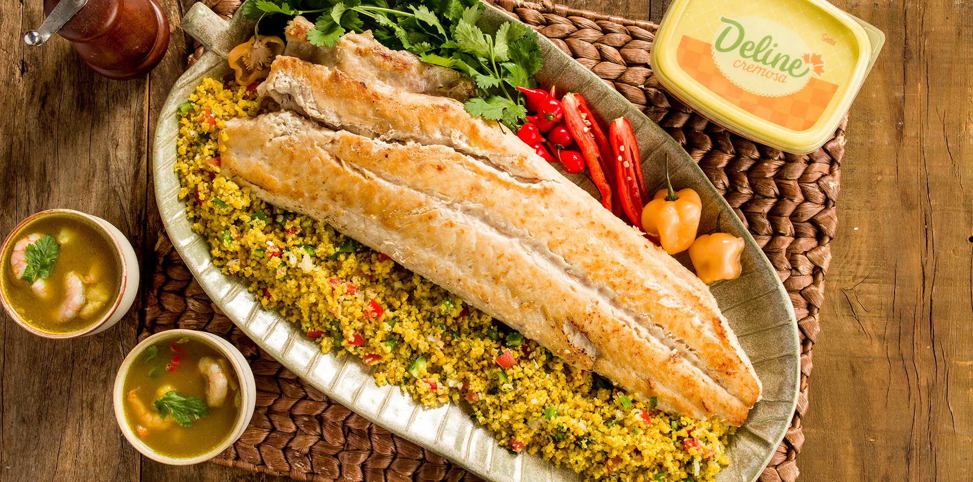 Deline - Nossas receitas: Filhote na Brasa com Cuscuz de Farinha D’Agua